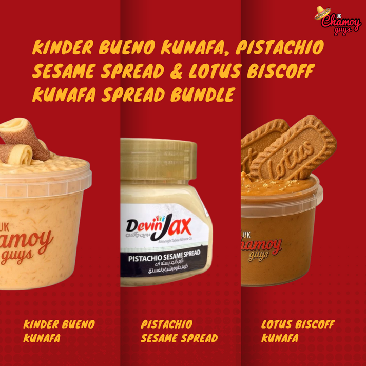 Kinder Bueno Kunafa, Pistachio Sesame Spread & Lotus Biscoff Kunafa Sp ...