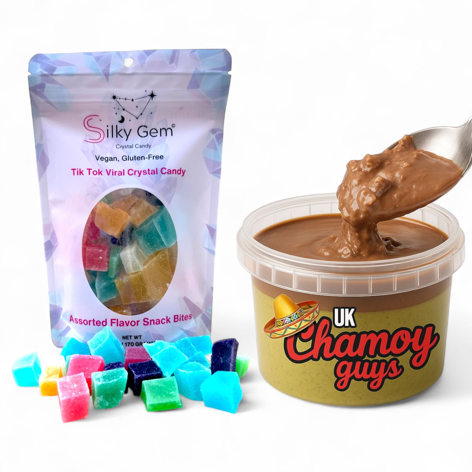 Dubai chocolate spread & Silky Gems Crystal Candy Bundle – Chamoy Guys Uk